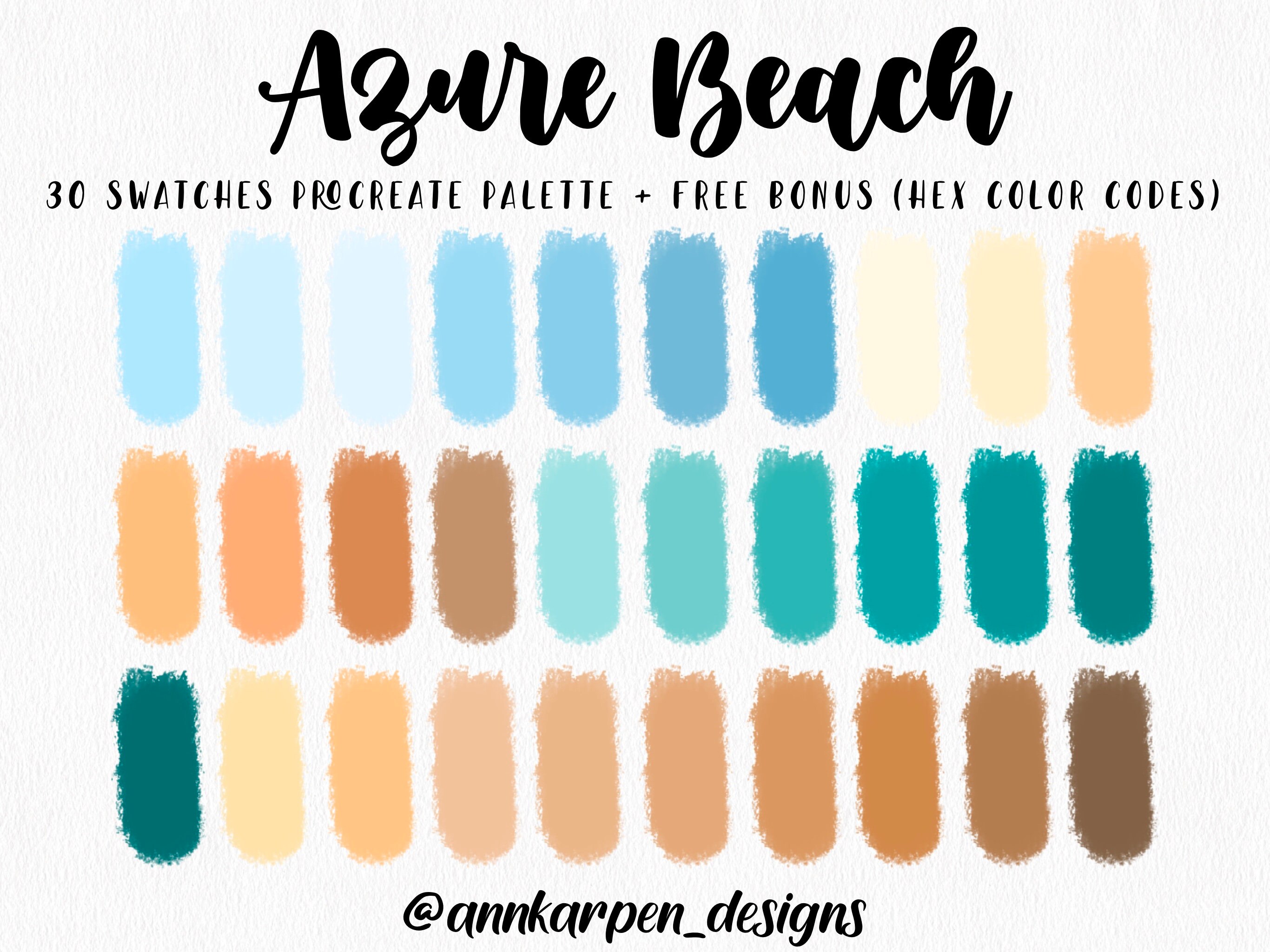 Azure Beach Procreate Palette 30 HEX Color Codes Palette Etsy Australia