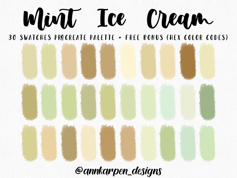 Mint Ice Cream Procreate Palette, 30 HEX Color Codes, Instant Digital ...