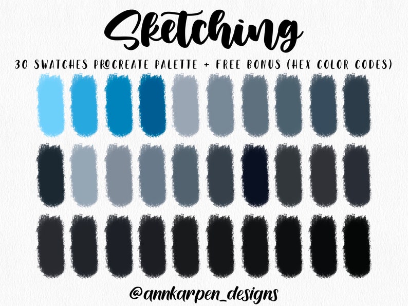 Sketching Procreate Palette 30 Hex Color Codes Instant Digital