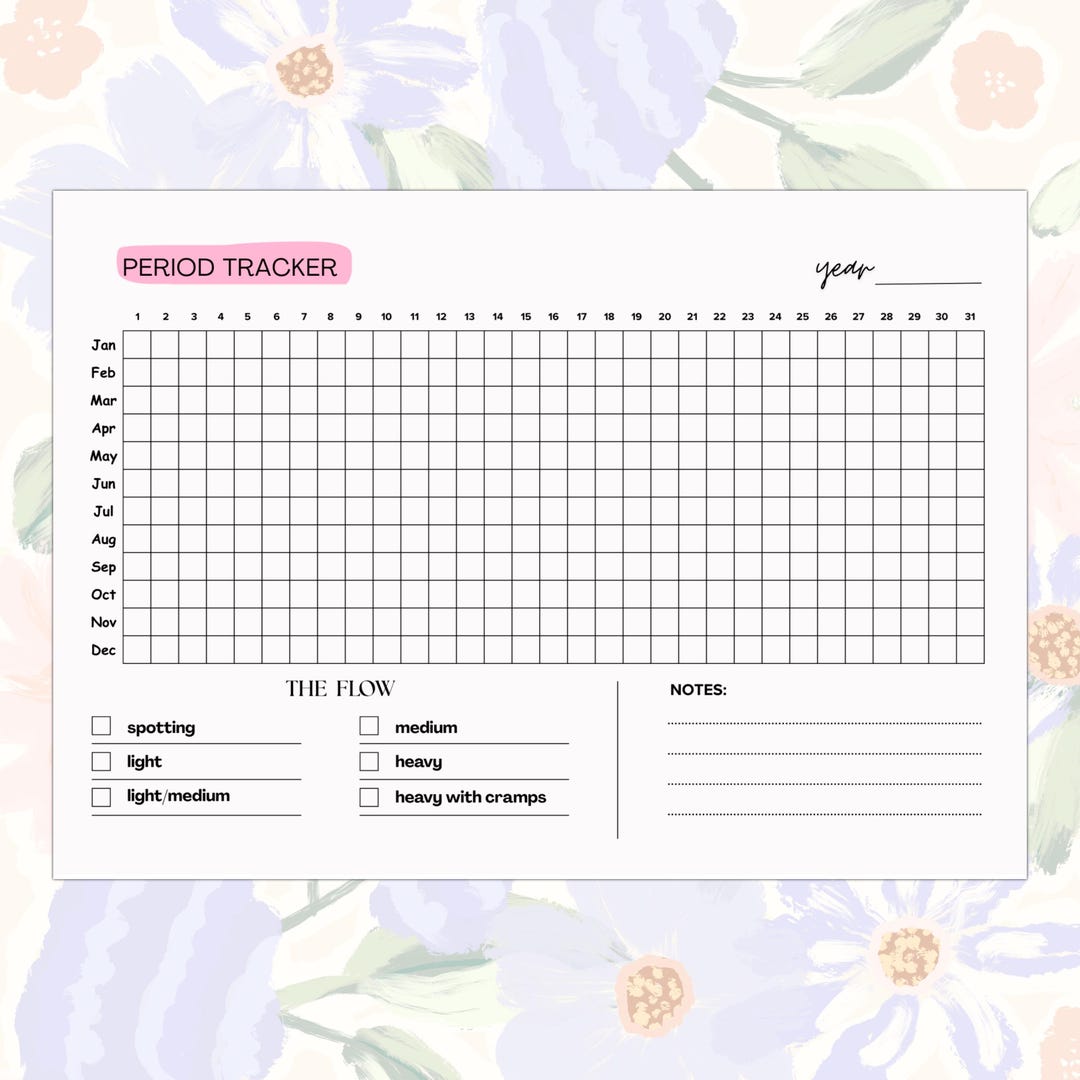 Elegant Period Tracker Printable Page Digital File, Instant Download ...