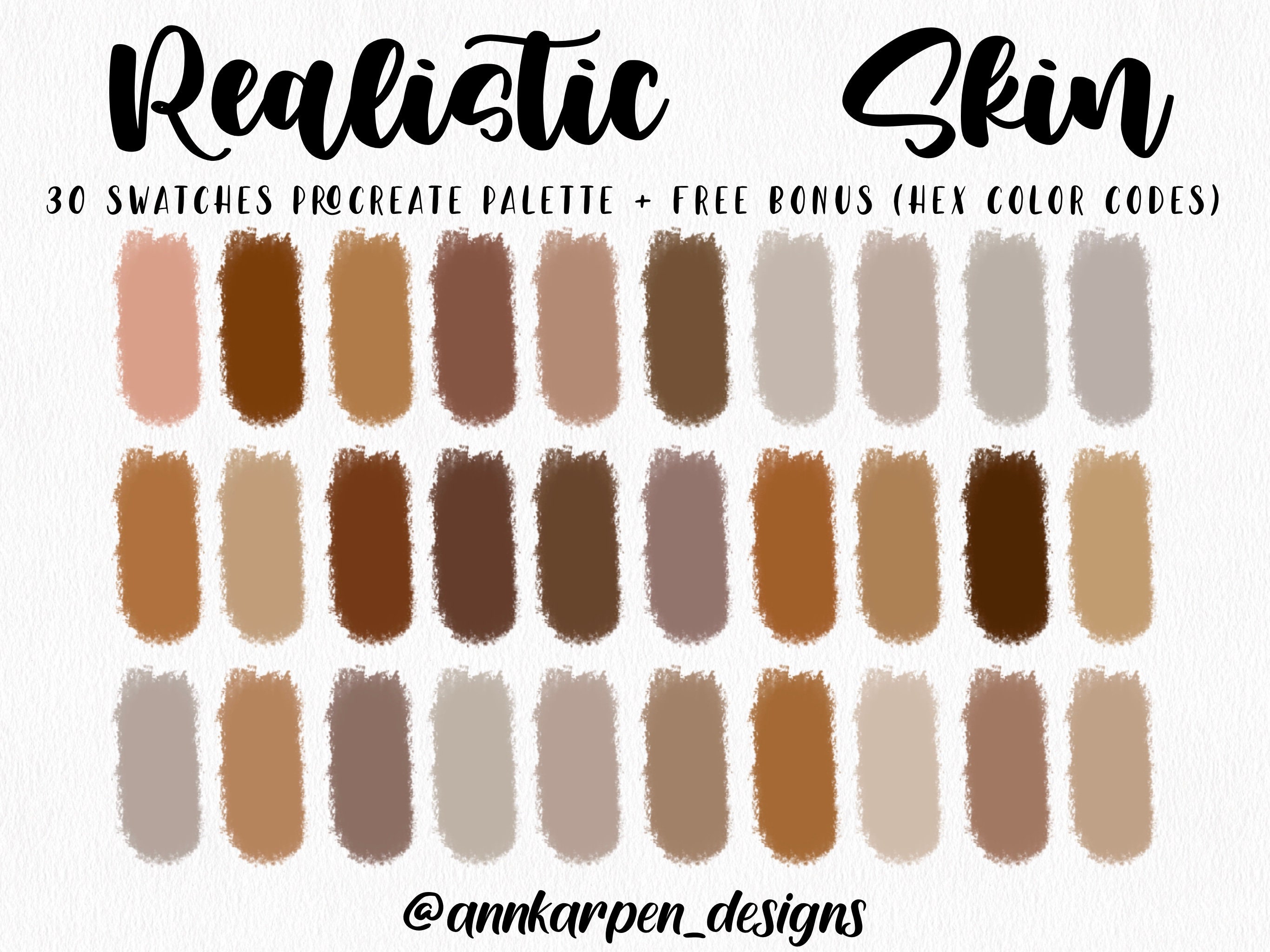 Realistic Skin Procreate Palette 30 Hex Color Codes Instant Etsy