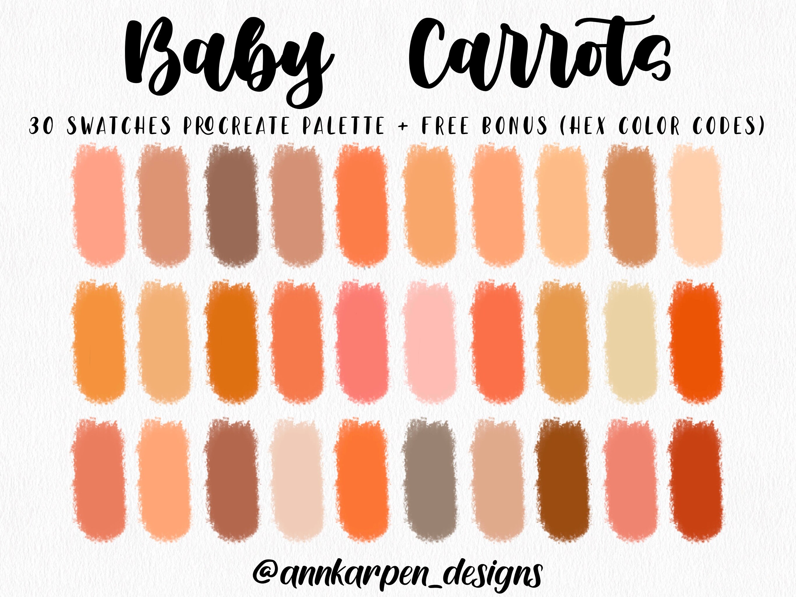 Baby Carrots Procreate Palette, 30 HEX Color Codes, Instant Digital ...