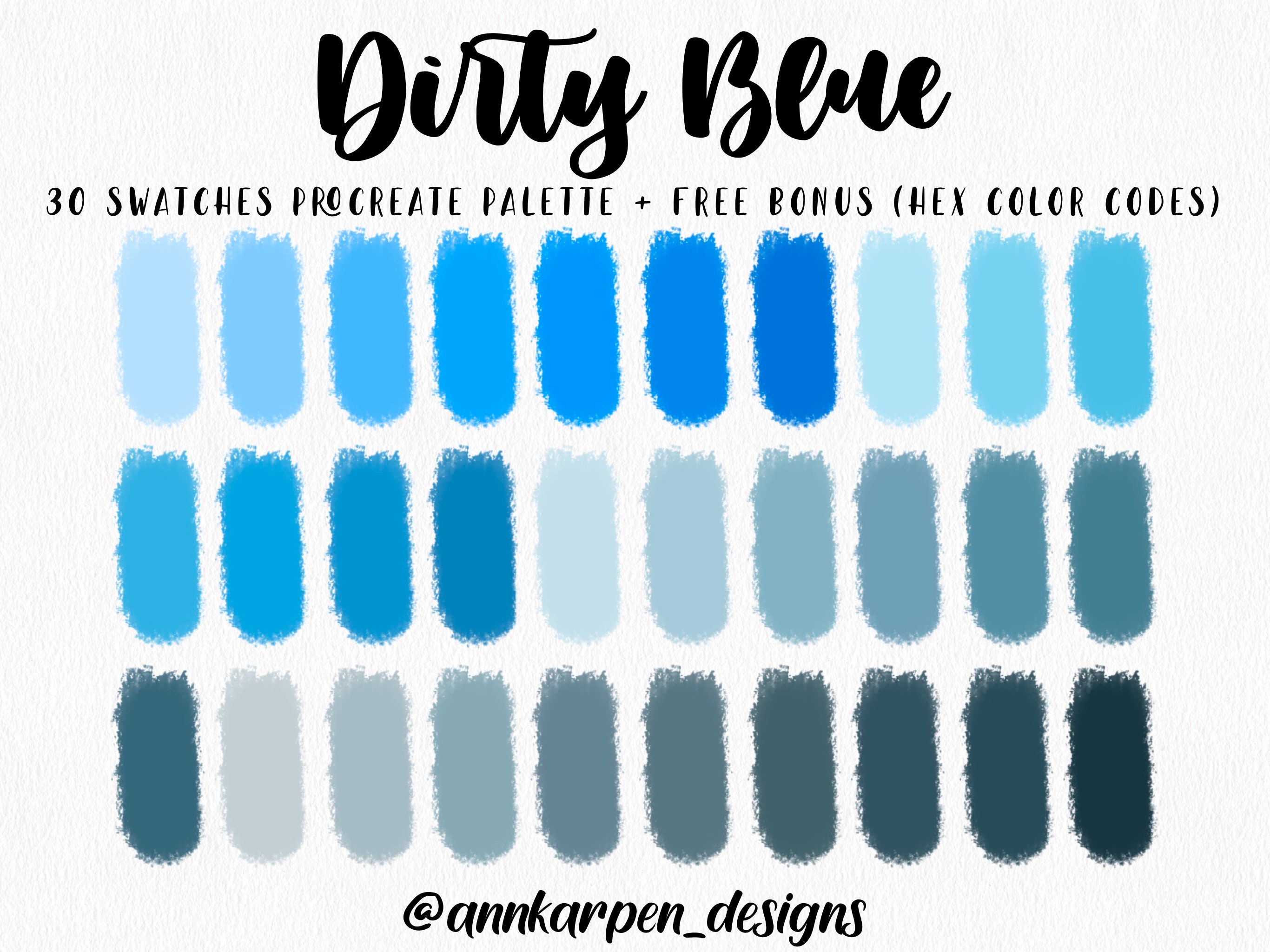 Dirty Blue Ombre Procreate Palette, 30 HEX Color Codes Palette, Instant ...