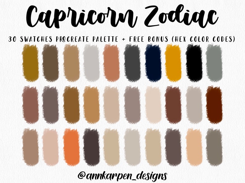 Capricorn Zodiac Procreate Palette, 30 HEX Color Codes, Instant Digital ...