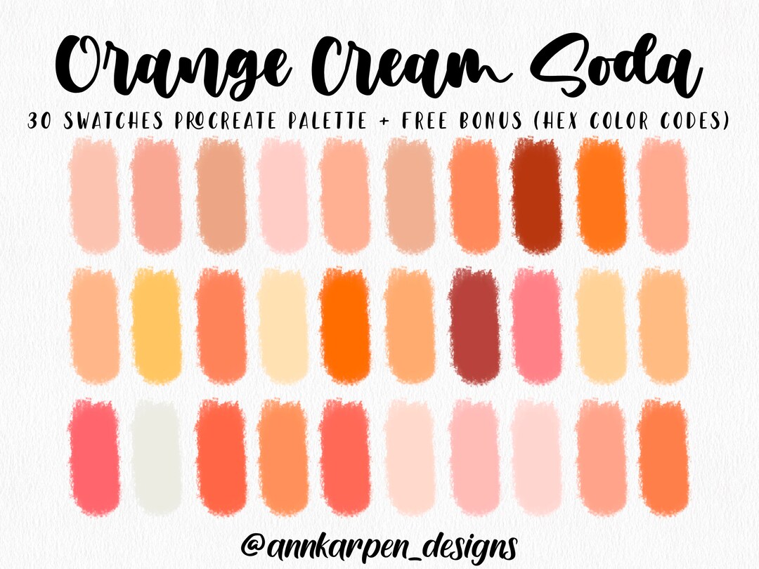 Orange Cream Soda Procreate Palette, 30 HEX Color Codes, Instant ...