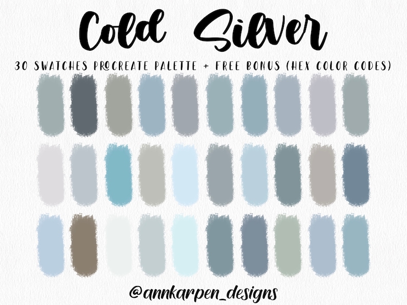 Cold Silver Procreate Palette, 30 HEX Color Codes, Instant Digital ...