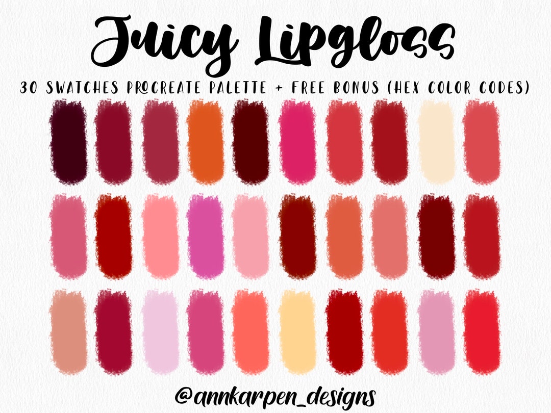 Juicy Lipgloss Procreate Palette: 30 HEX Color Codes (digital Download ...