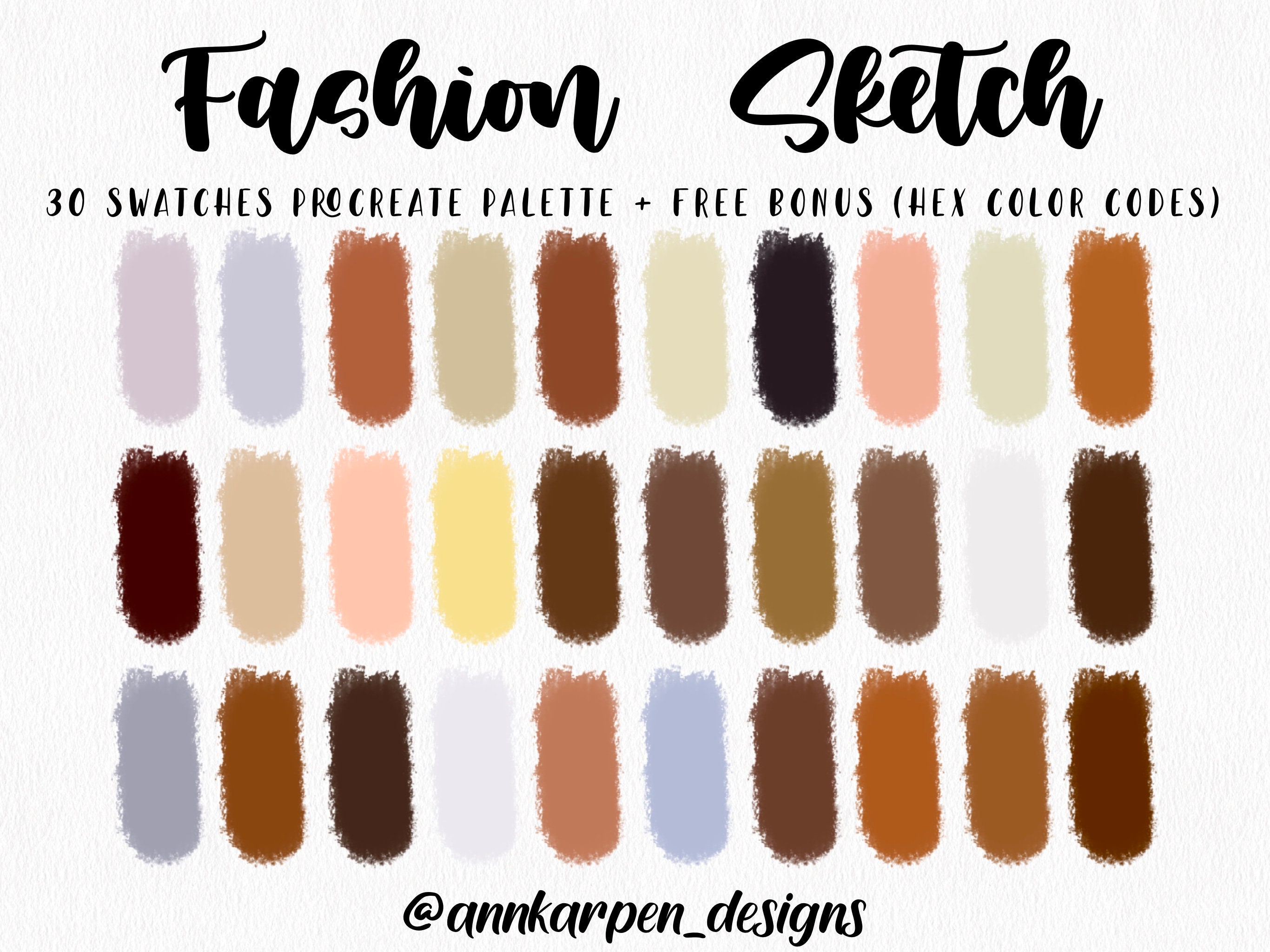 Fashion Sketch Procreate Palette, 30 HEX Color Codes, Instant Digital ...