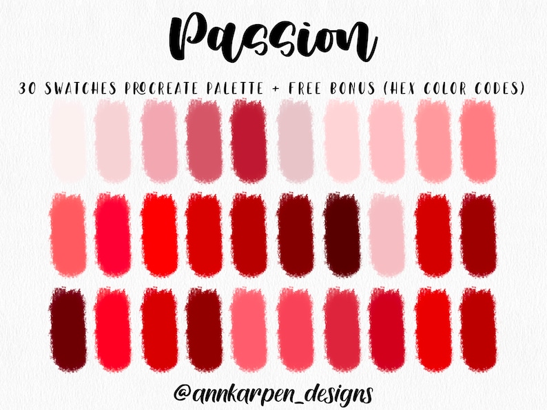 Passion Procreate Palette 30 Hex Color Codes Instant Digital Etsy