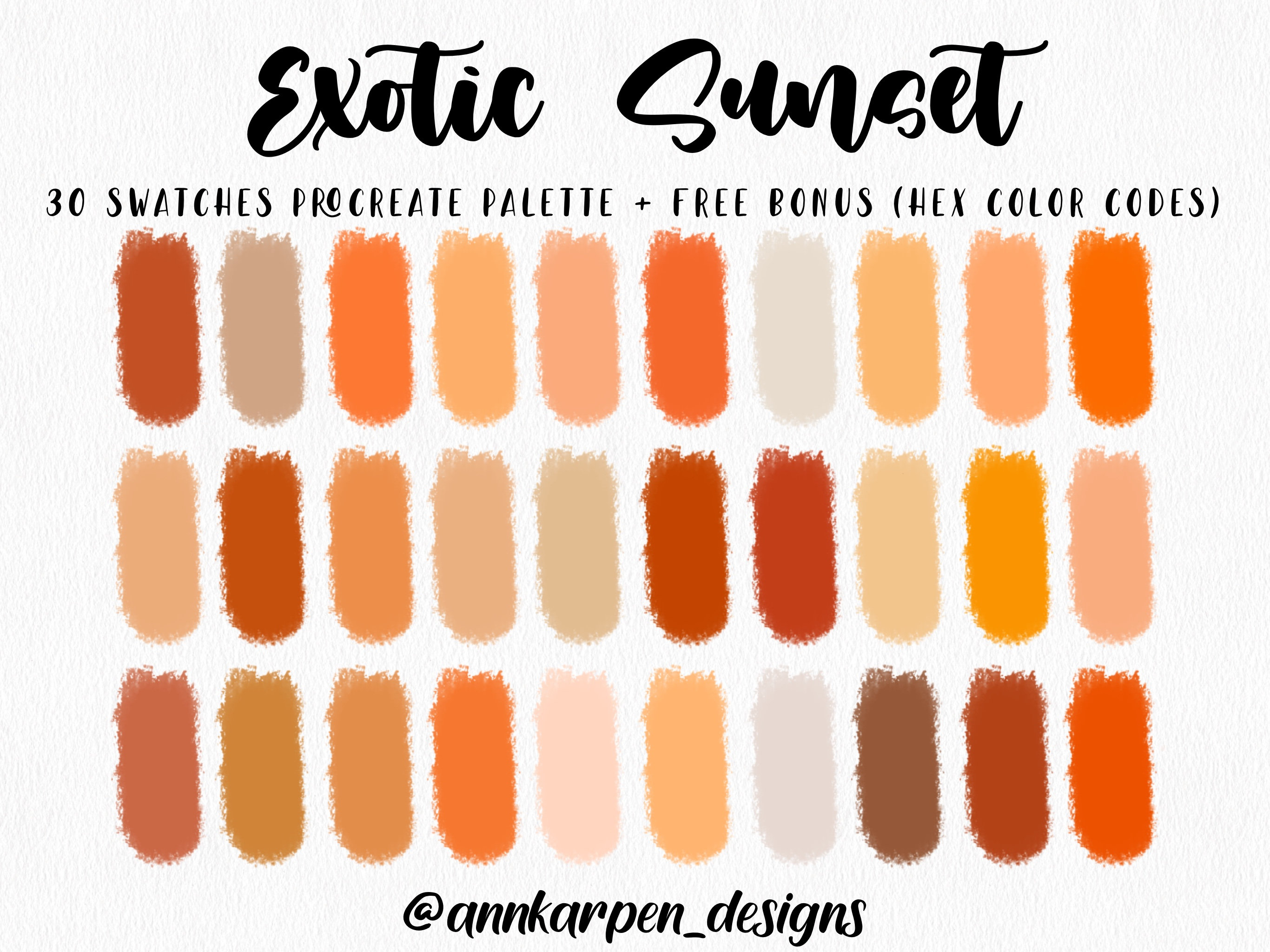 Exotic Sunset Procreate Palette 30 Hex Color Codes Instant Digital Download Ipad Pro Art