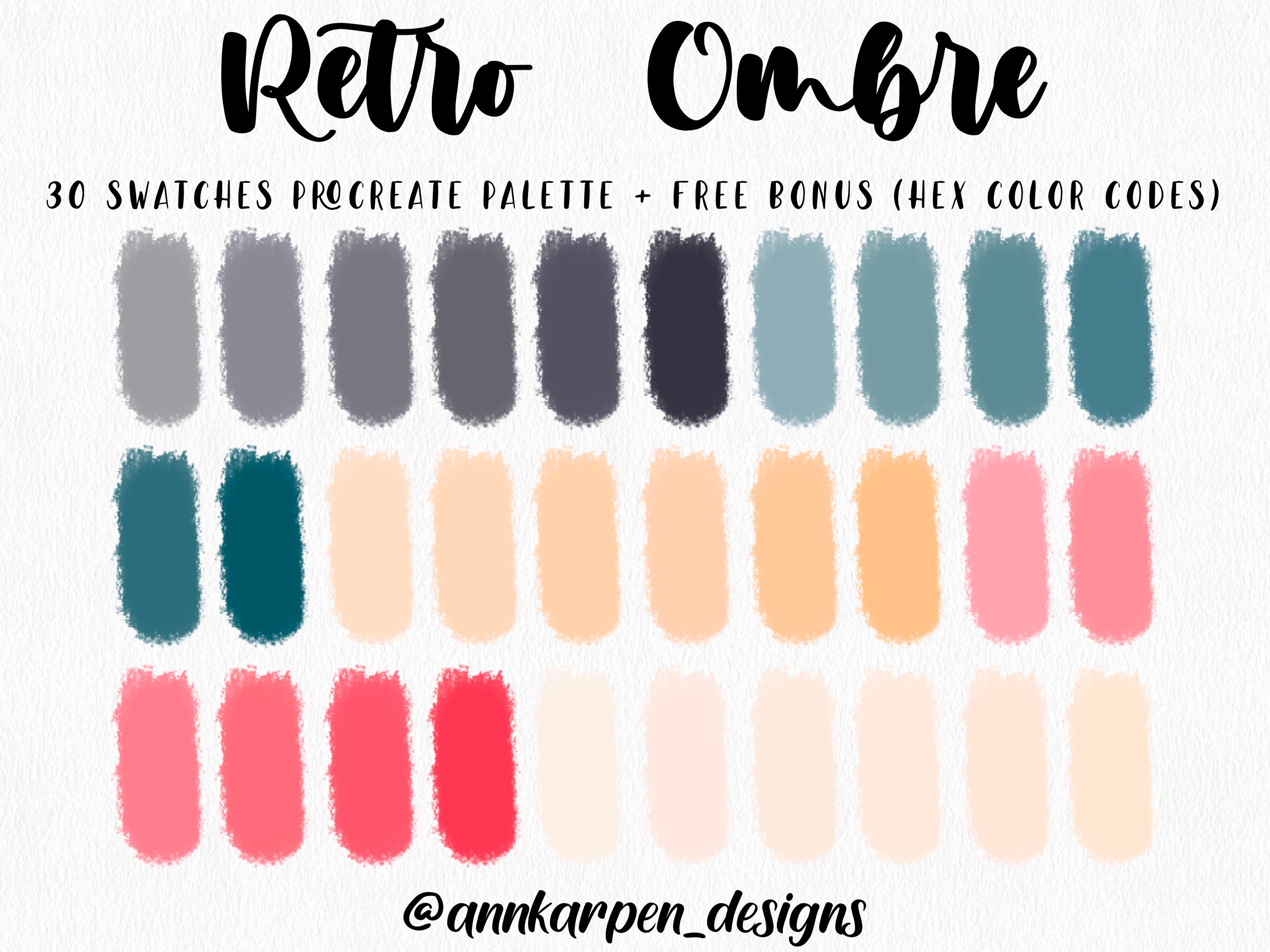 Retro Ombre Procreate Palette, 30 HEX Color Codes, Instant Digital ...