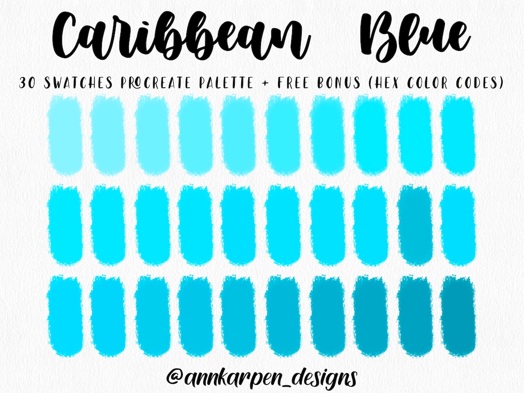 Caribbean Blue Procreate Palette, 30 HEX Color Codes, Instant Digital ...