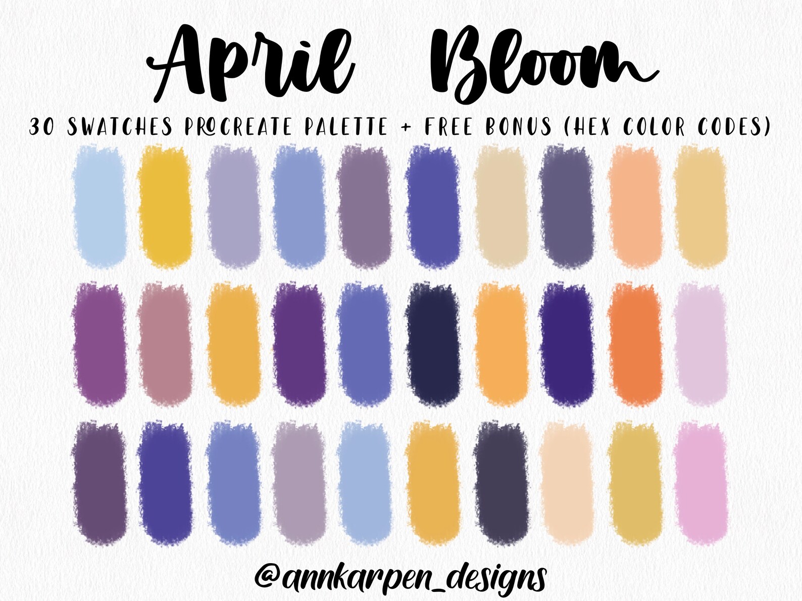 April Bloom Procreate Palette, 30 HEX Color Codes, Instant Digital ...