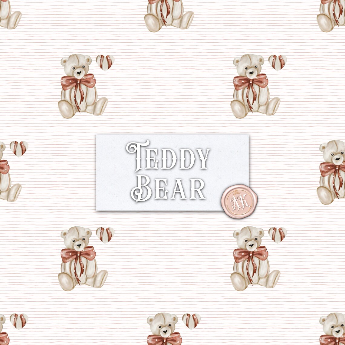 Teddy Bear Seamless Pattern, Watercolor Digital Paper, Vintage ...