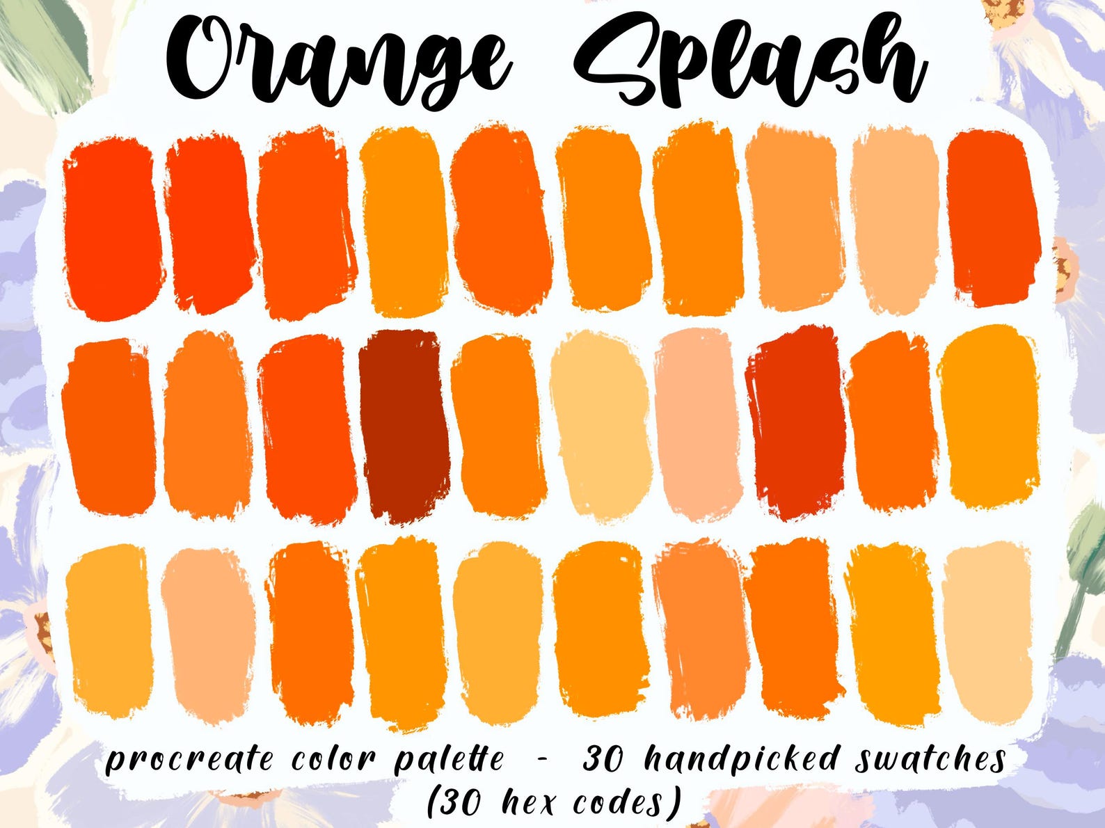 Orange Splash - Procreate Palette, 30 HEX Color Codes, Instant Download ...
