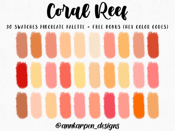Coral Reef Procreate Palette 30 HEX Color Codes Instant - Etsy