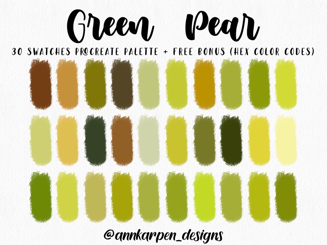 Green Pear Procreate Palette, 30 HEX Color Codes, Instant Digital ...