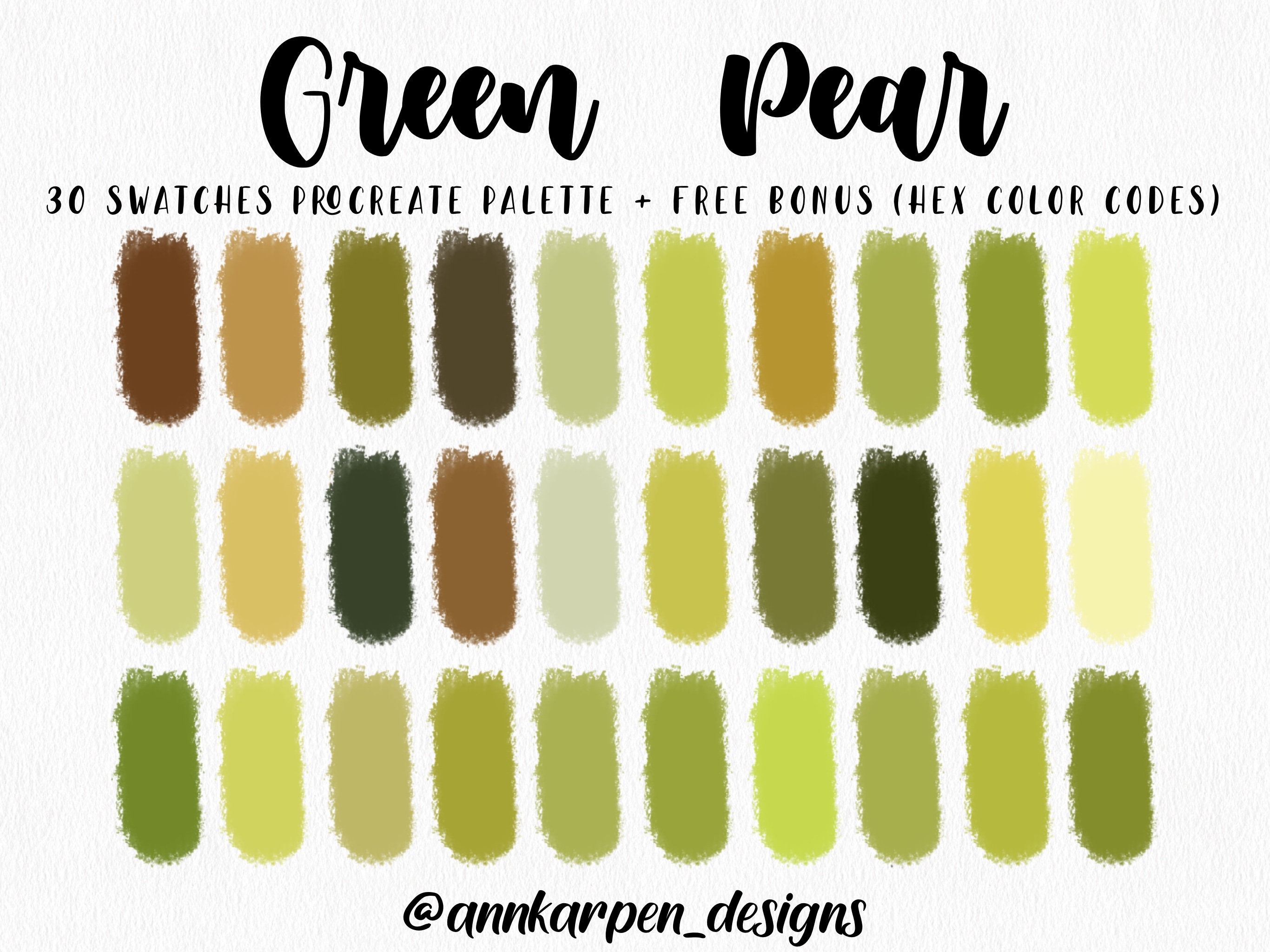 Green Pear Procreate Palette, 30 HEX Color Codes, Instant Digital ...