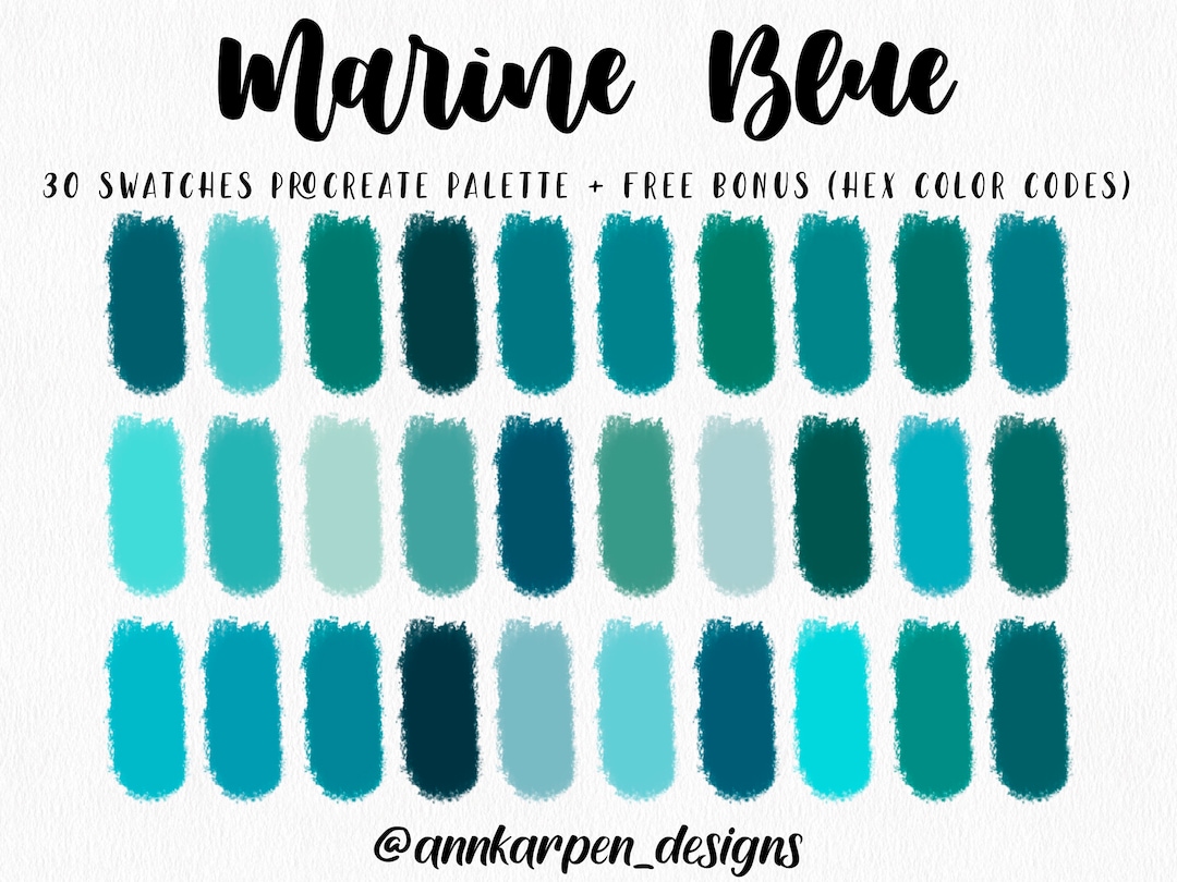 Marine Blue Procreate Palette, 30 HEX Color Codes, Instant Digital ...