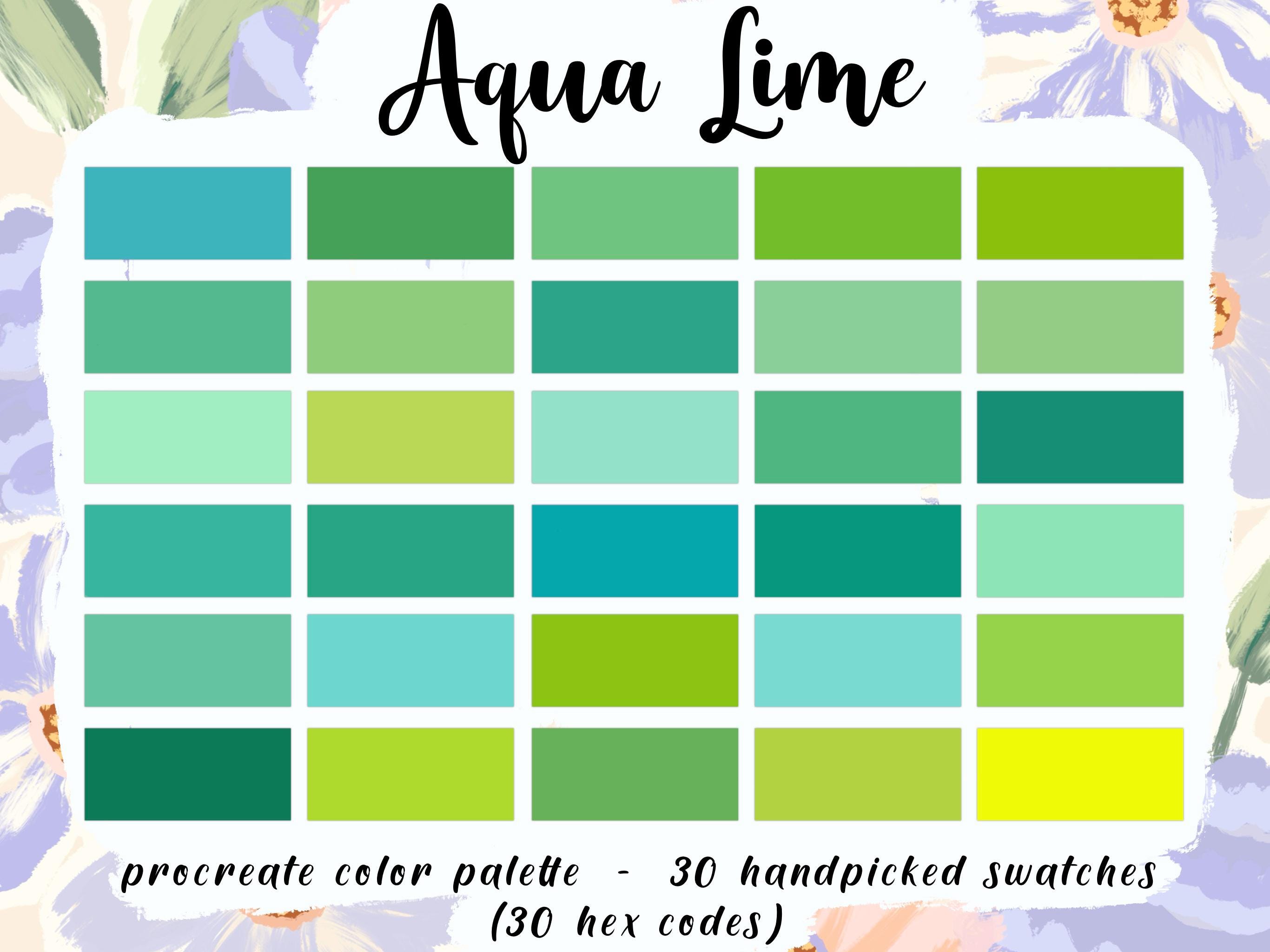 Aqua Lime Procreate Palette, 30 HEX Codes, Instant Download, iPad ...