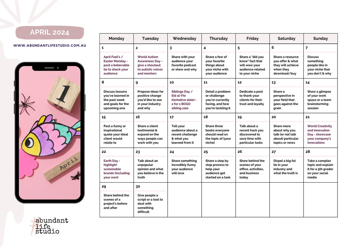 Social Media Monthly Content Planner 2024 Marketing Planner for Content ...