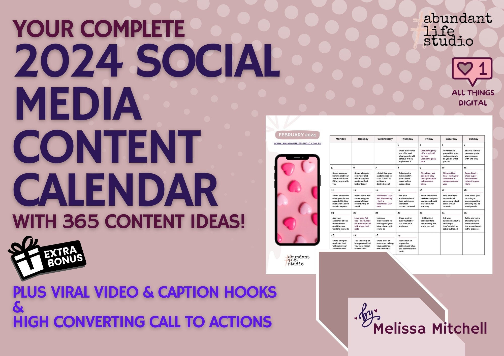 Social Media Monthly Content Planner 2024 Marketing Planner for Content ...