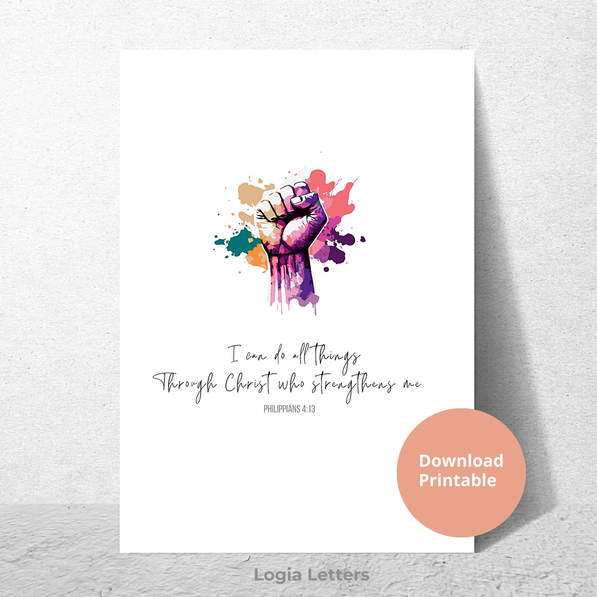 Philippians 4:13 Printable Wall Art, Scripture Print Download, Vertical ...