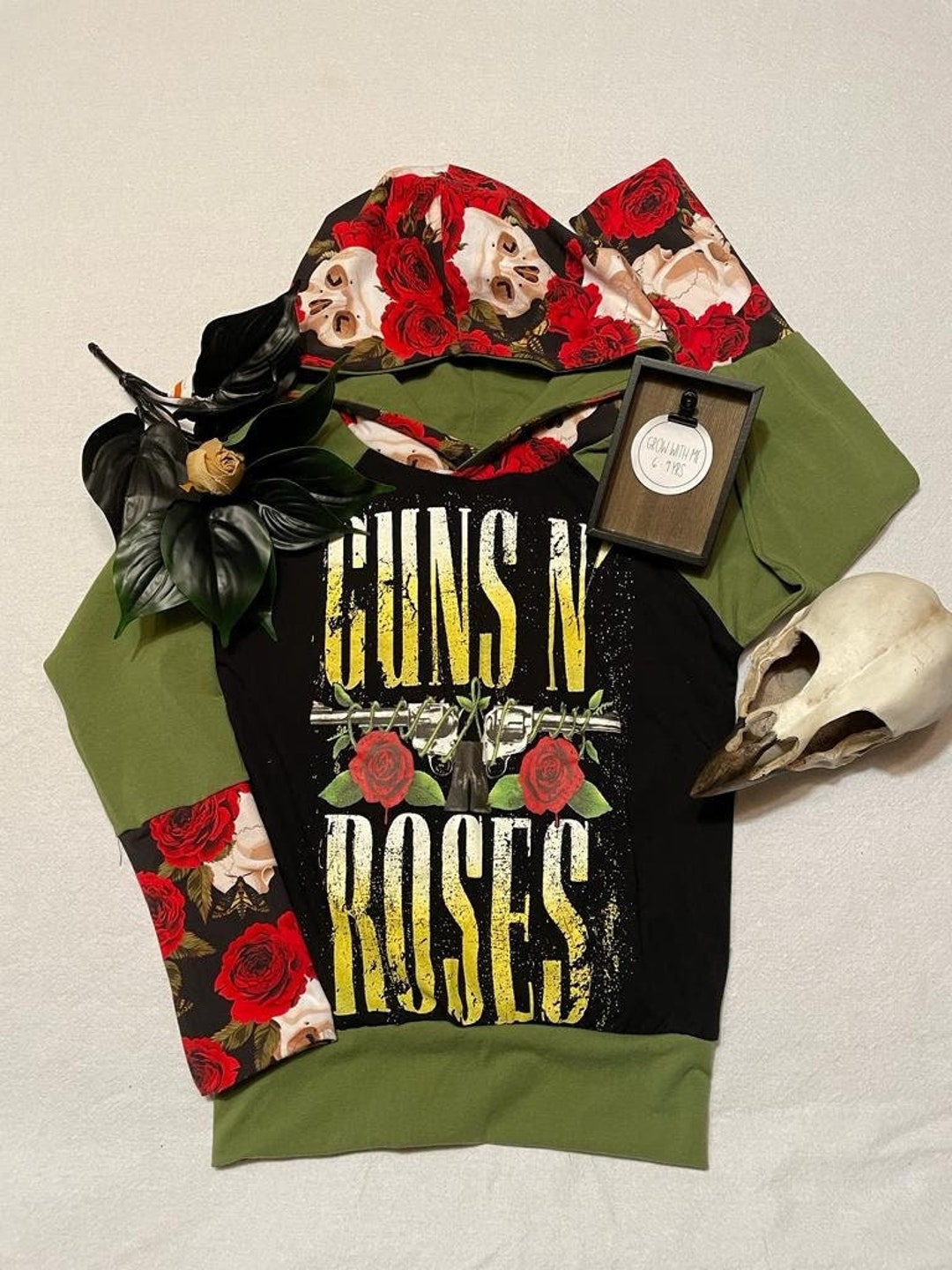 6-9yr Guns N Roses Grow With Me Kids Hoodie Upcycled Band Merch Size ...