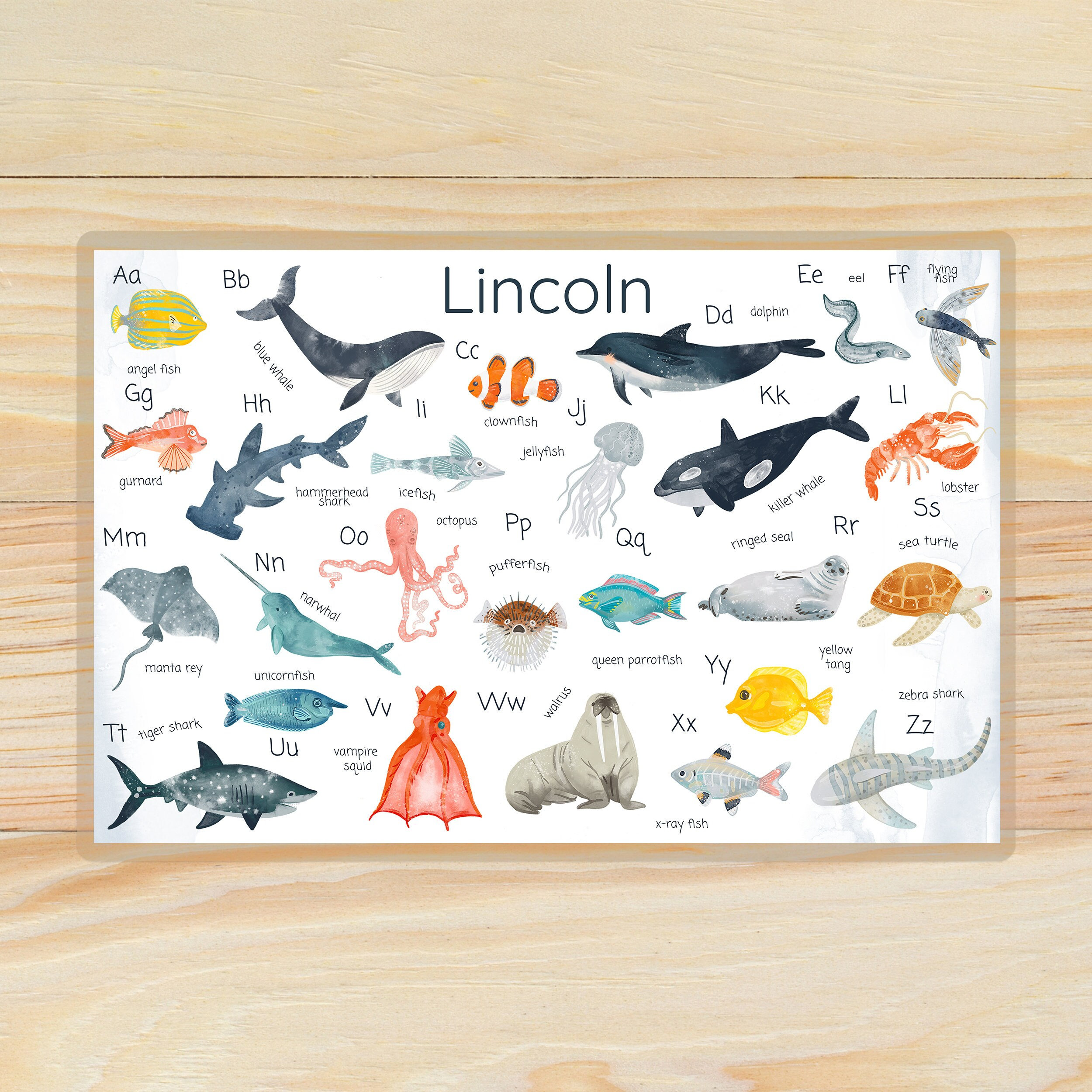 Sea Animals Alphabet Personalized Placemat for Kids, Large Activity ...