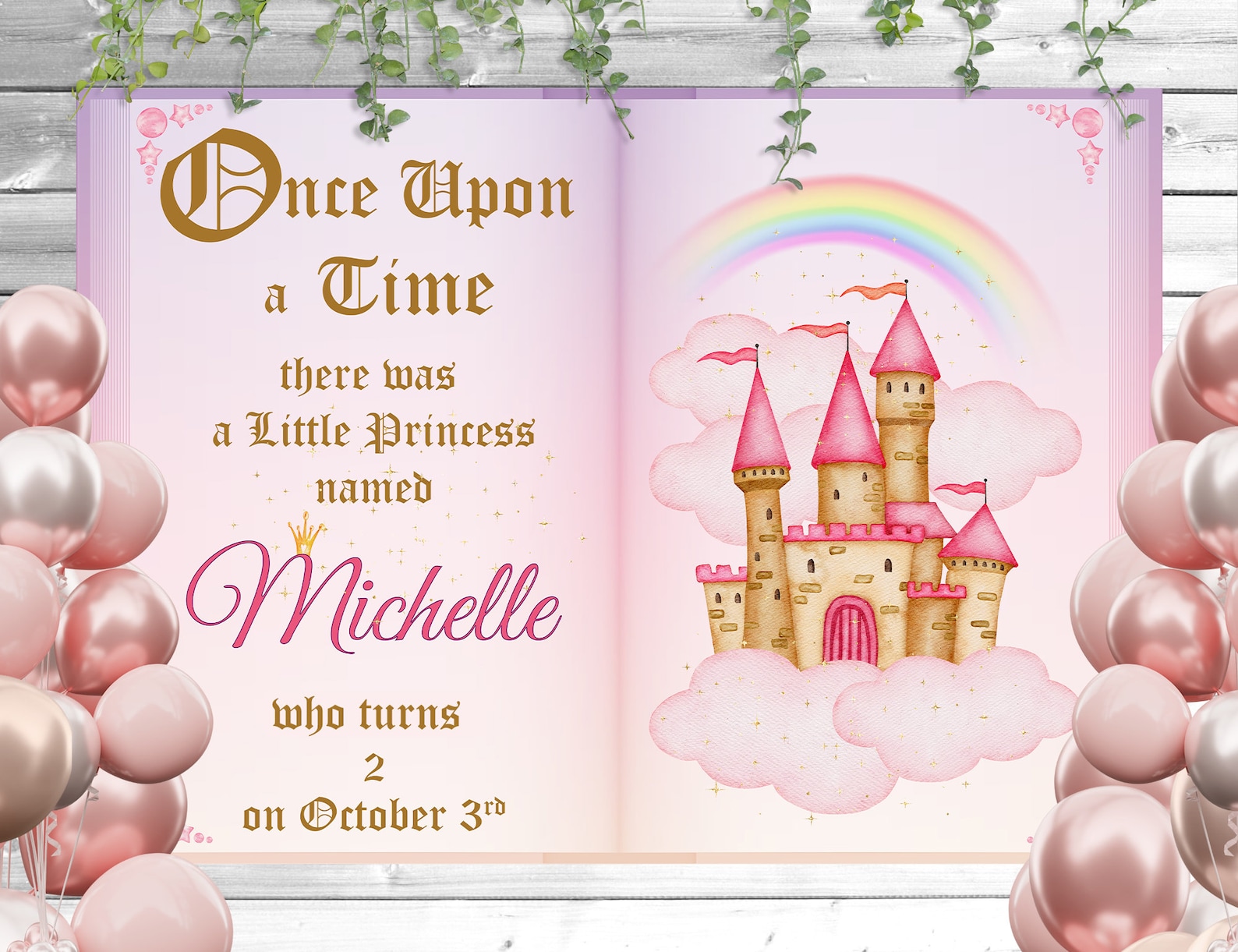 Custom Princess Birthday Banner Book Background Fairytale - Etsy