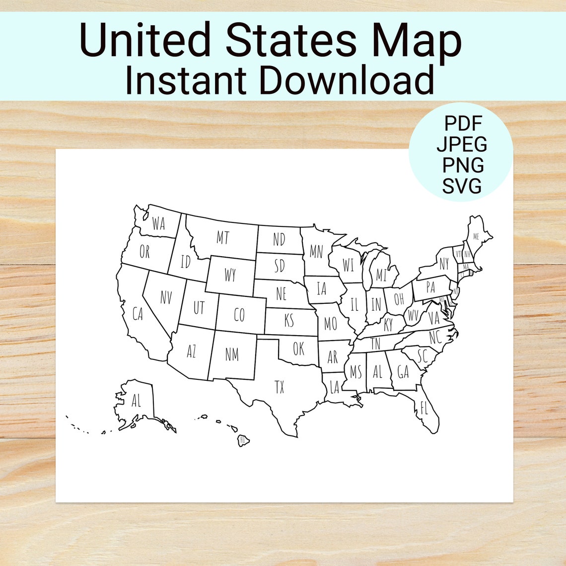 United States Map, Color and Learn, Coloring Printable USA US Instant ...
