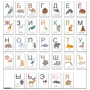 Russian Animal Alphabet Flashcards for Kids Learn Letters Educational ...