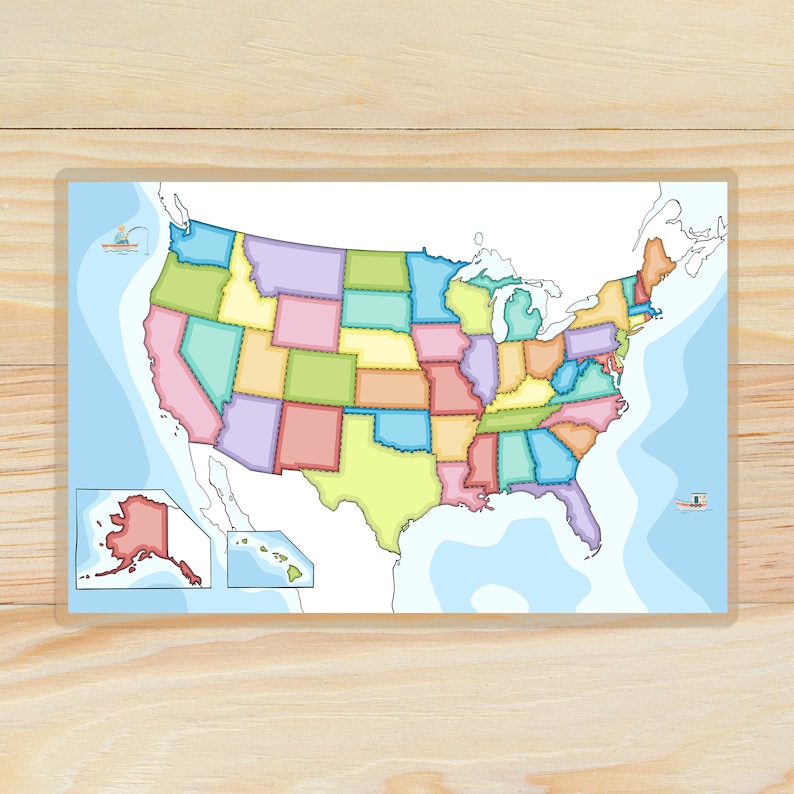 Personalized USA Map Placemat for Kids, Laminated Dry Erase Learning ...