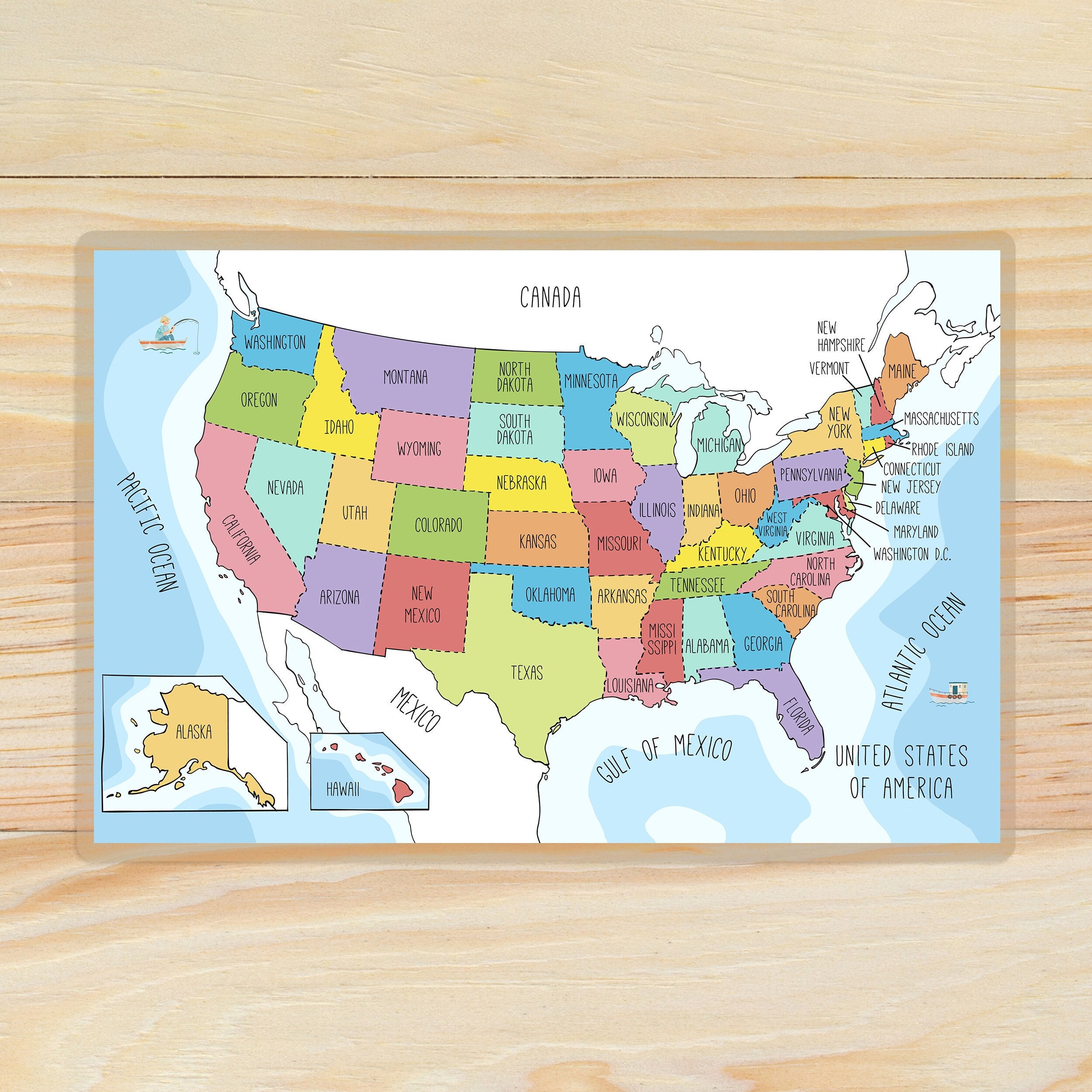 Personalized USA Map Placemat for Kids, Laminated Dry Erase Learning ...