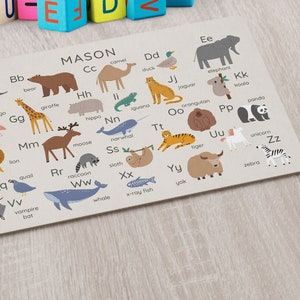 Personalized Placemat for Kids, Animals Alphabet Custom Name ABC Place ...