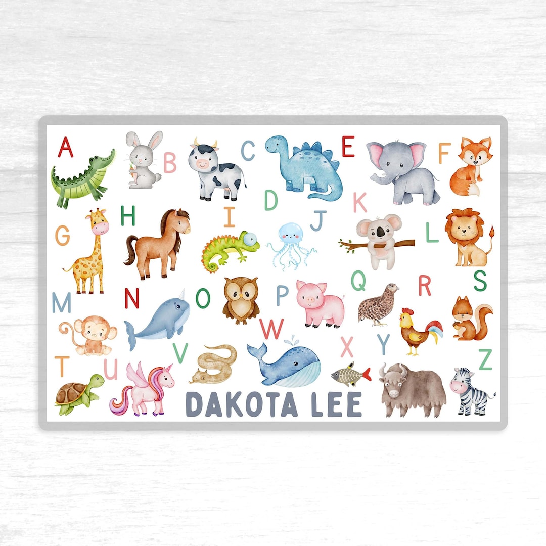 Personalized Animal Alphabet Placemat With Custom Name, ABC Kids Place ...