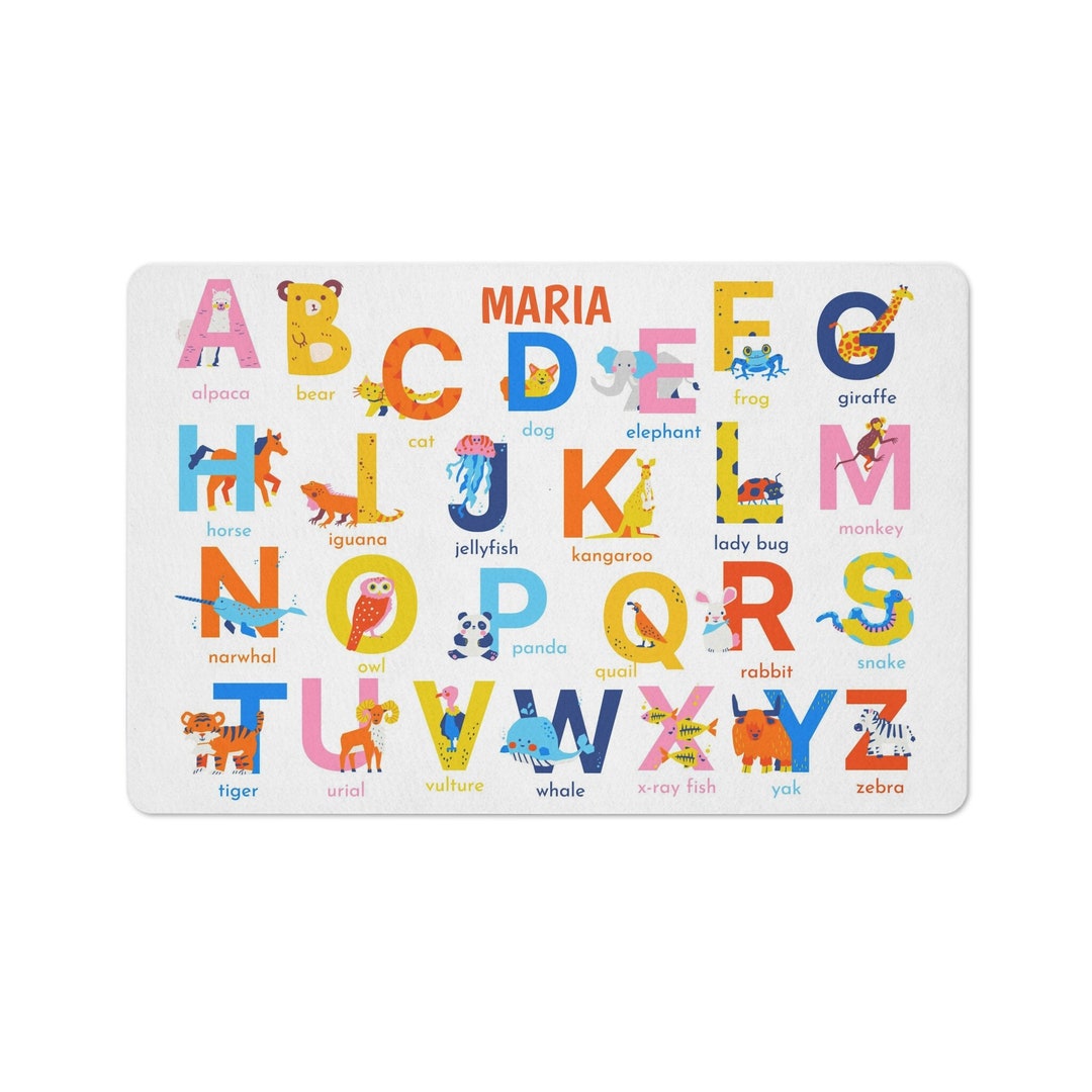 Personalized Placemat for Kids, Animals Alphabet Custom Name ABC Place ...