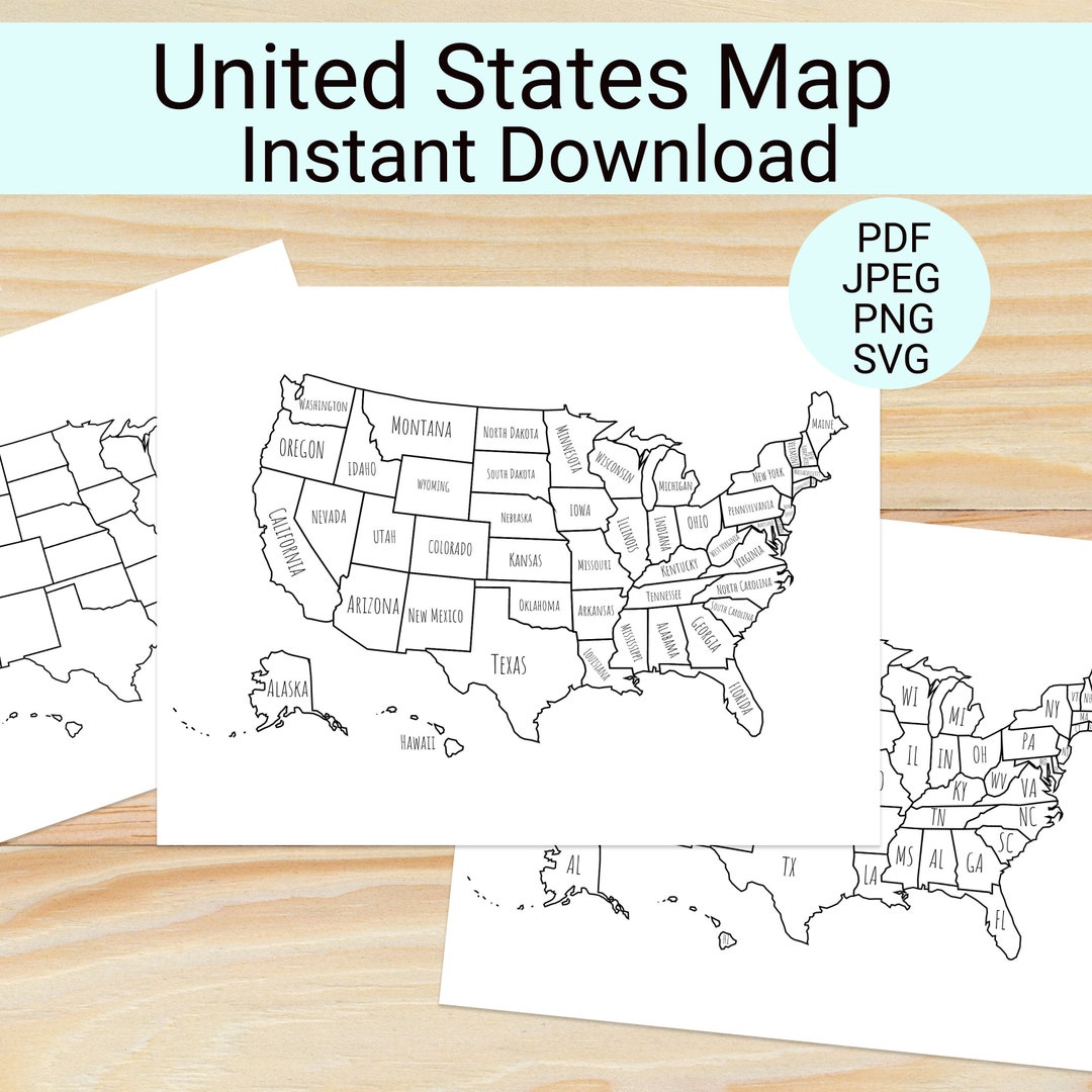 United States Map, Color and Learn, Coloring Printable USA US Instant ...