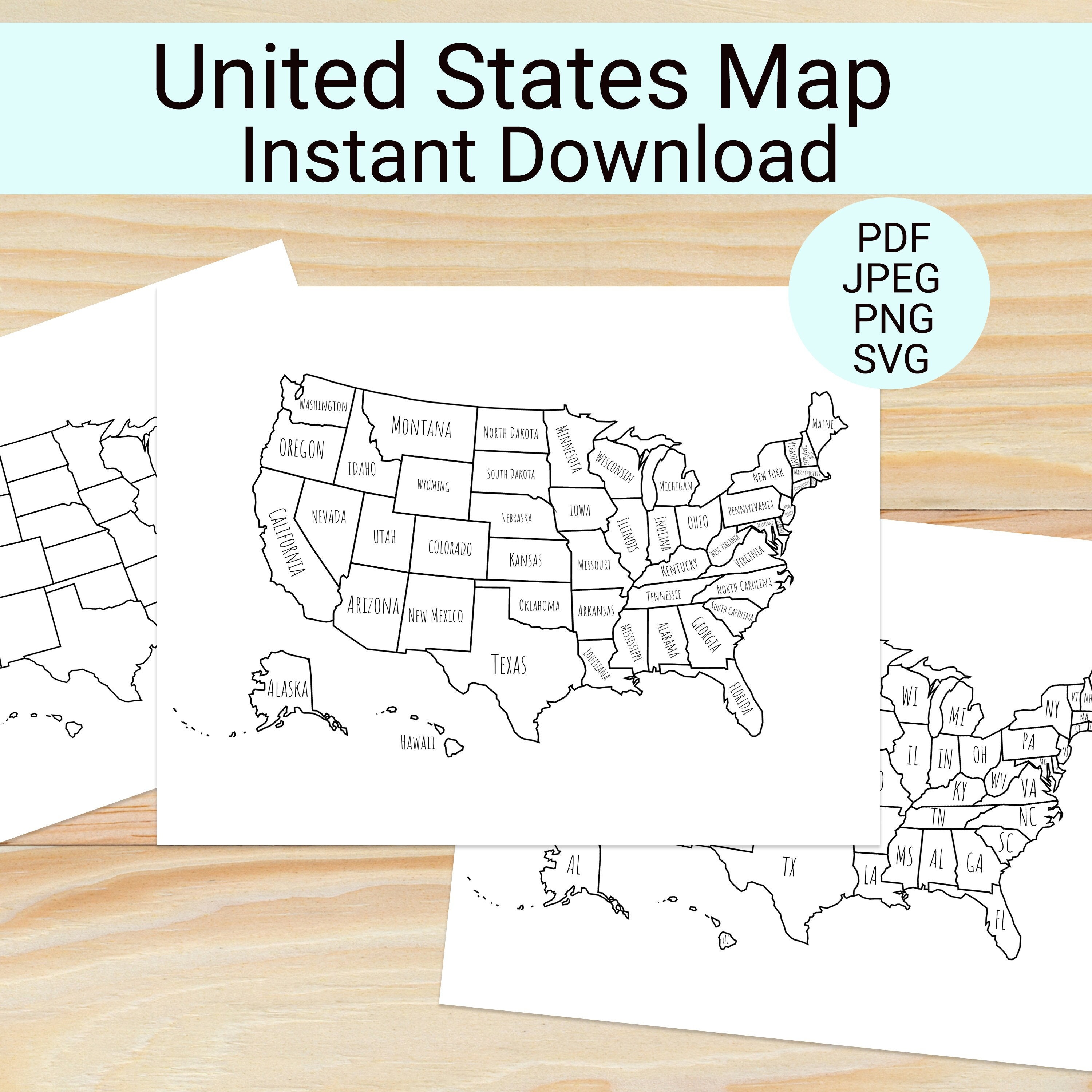 United States Map, Color and Learn, Coloring Printable USA US Instant ...