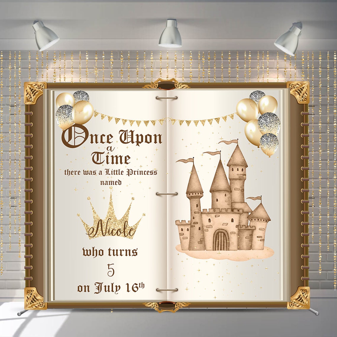 Princess Birthday Banner Book Background, Fairytale Castle, Once Upon a ...