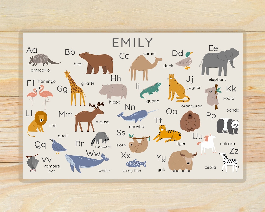 Animal Alphabet Personalized Placemat for Kids, Large Activity Table ...