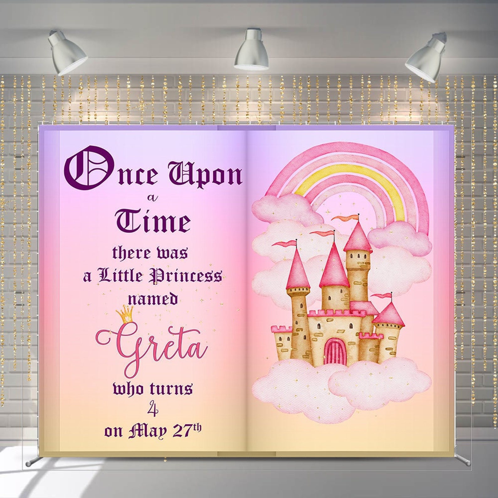 Custom Princess Birthday Banner Book Background Fairytale - Etsy