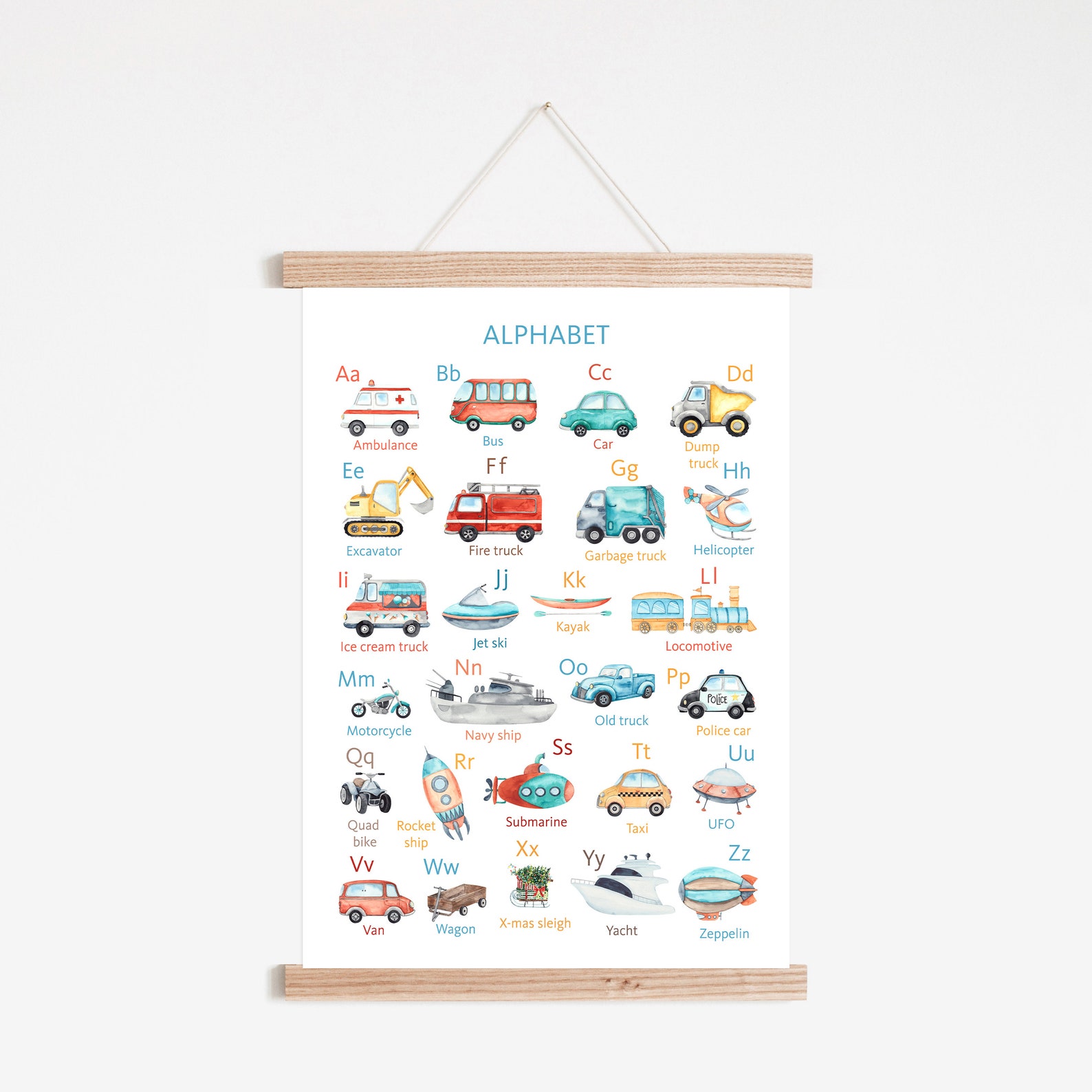 Vehicle Alphabet Canvas Art Poster ABC Transport Print Educational ...