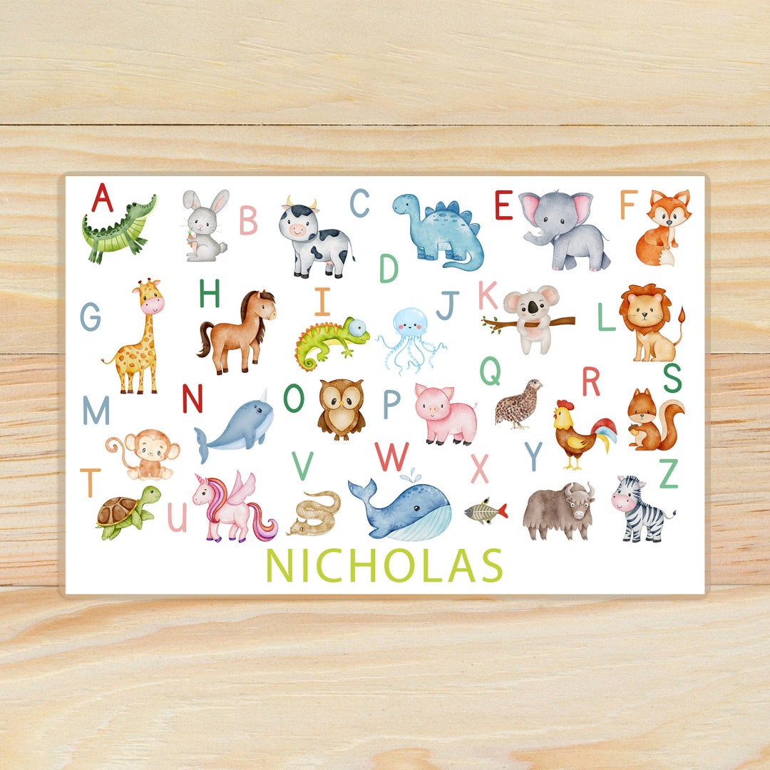 Personalized Animal Alphabet Placemat With Custom Name ABC - Etsy