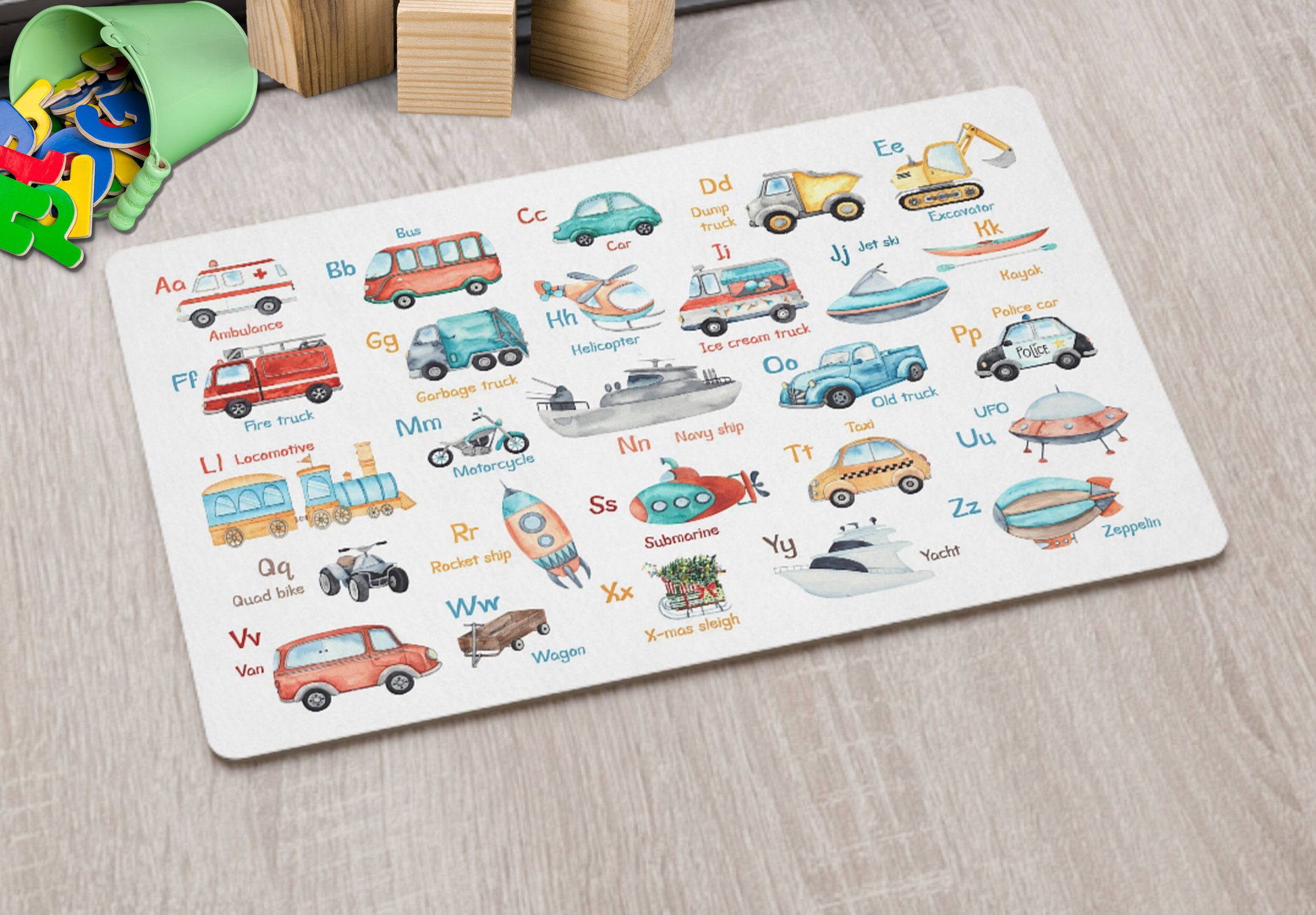 Personalized Placemats for Kids, Vehicles Alphabet Transportation ...