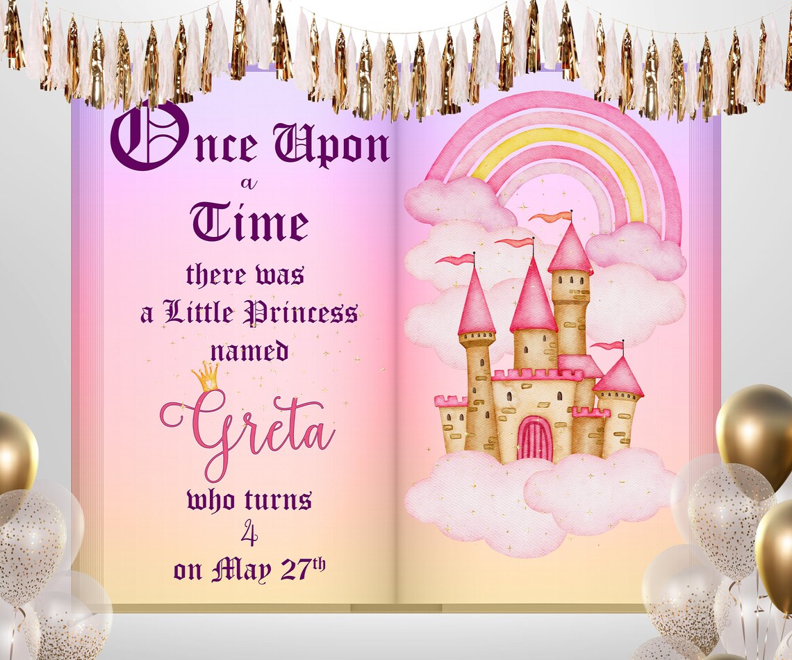 Custom Princess Birthday Banner Book Background Fairytale - Etsy