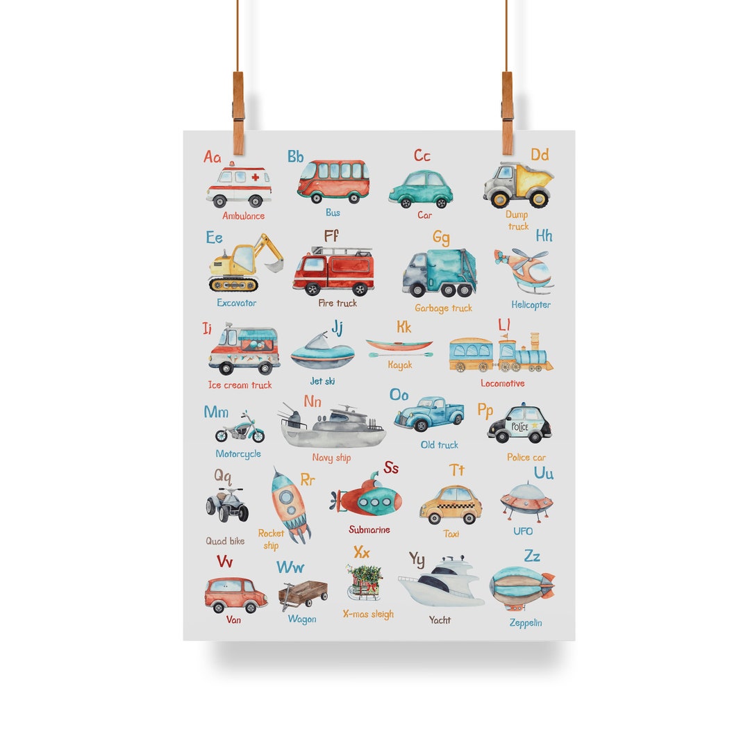 Alphabet Vehicle Nursery Art Print Unframed ABC Educational - Etsy