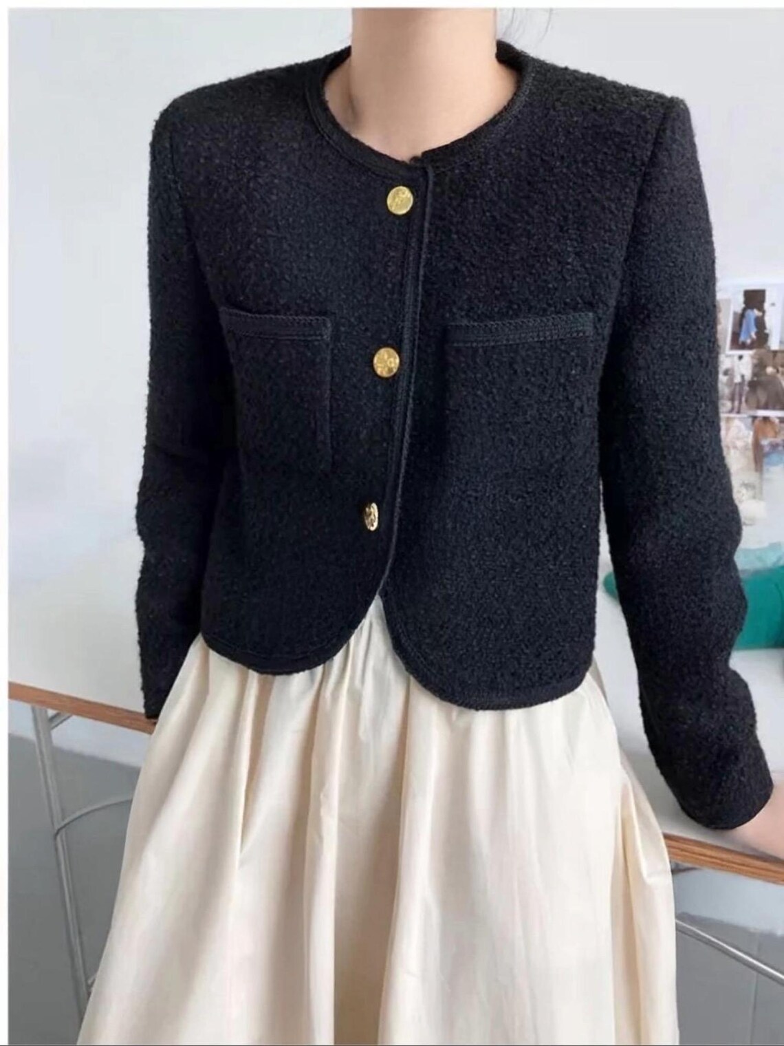 GLA Gold Button Pocket Tweed Jacket - Etsy