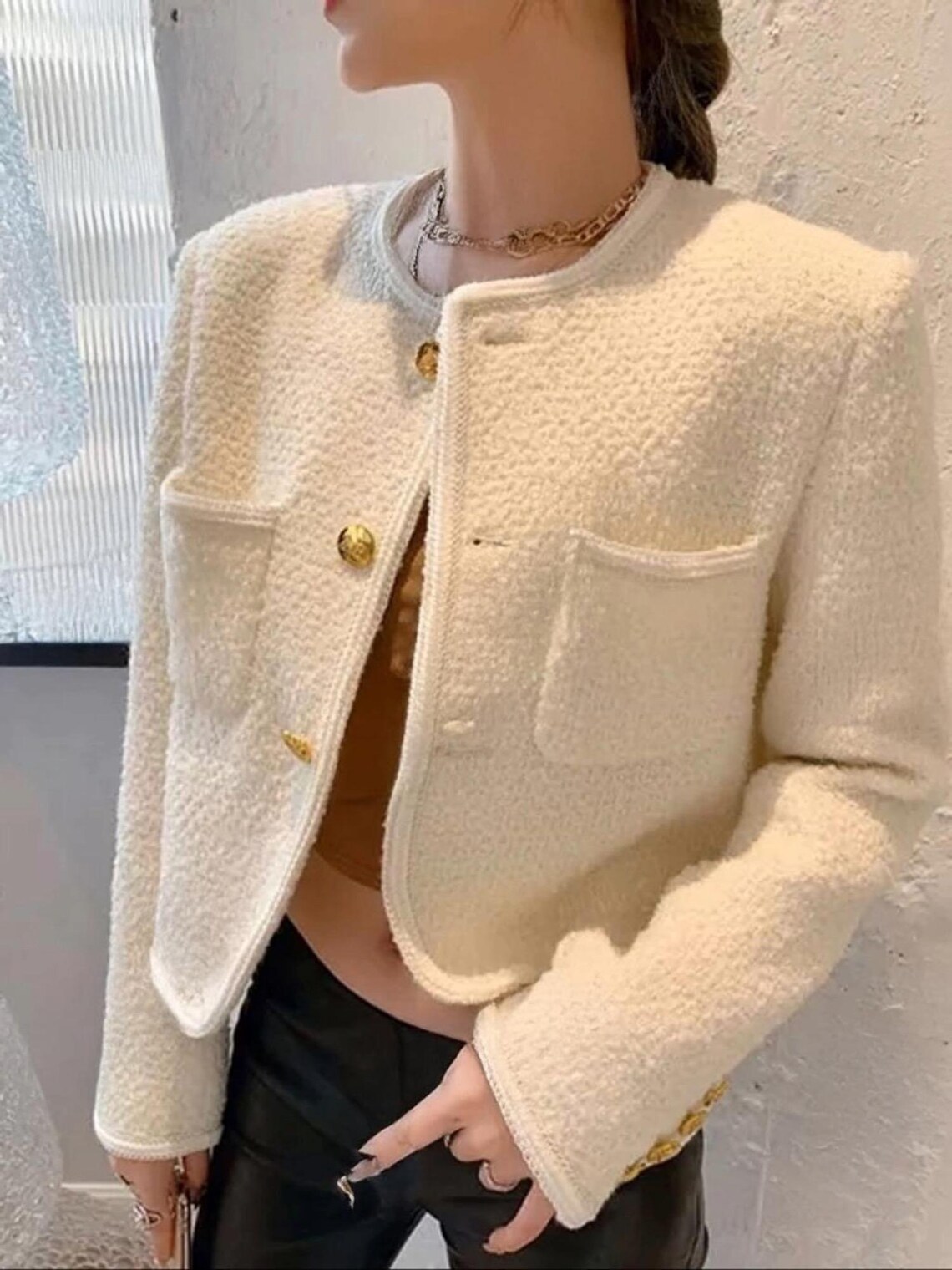 GLA Gold Button Pocket Tweed Jacket - Etsy