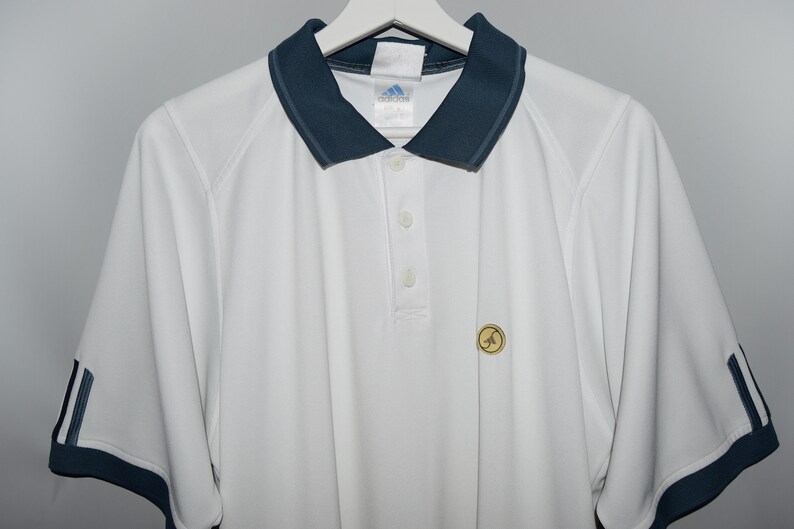 Vintage 00's Adidas Polo Shirt T-shirt White Navy Short Sleeve Streetwear Old School Three ...